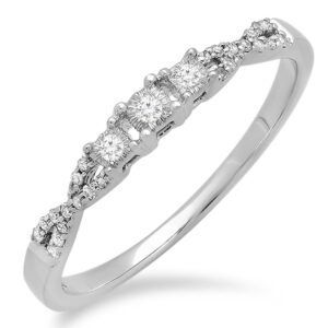 dazzlingrock collection 0.10 carat (cttw) 10k round diamond women crossover swirl 3 stone engagement ring 1/10 ct, white gold, size 7.5