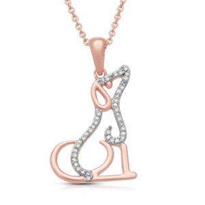 jewelili 14k rose gold over sterling silver natural white round diamonds dog pendant necklace, 18" rolo chain