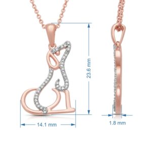 Jewelili 14K Rose Gold Over Sterling Silver Natural White Round Diamonds Dog Pendant Necklace, 18" Rolo Chain