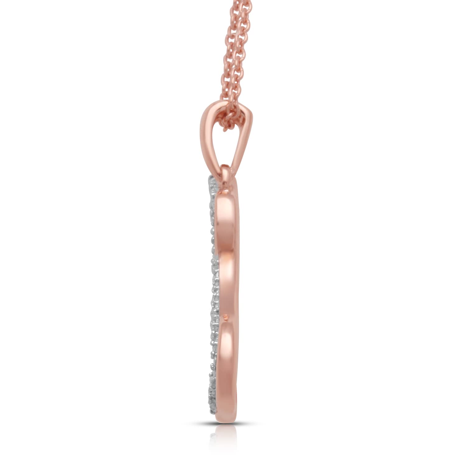 Jewelili 14K Rose Gold Over Sterling Silver Natural White Round Diamonds Dog Pendant Necklace, 18" Rolo Chain