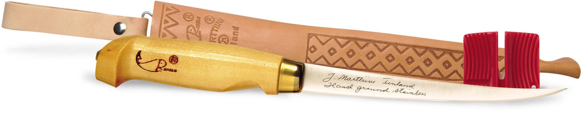 Fish 'N Fillet Knife - 7" Blade Length with Single Stage sharpener and Tooled Leather Sheath