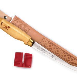 Fish 'N Fillet Knife - 7" Blade Length with Single Stage sharpener and Tooled Leather Sheath