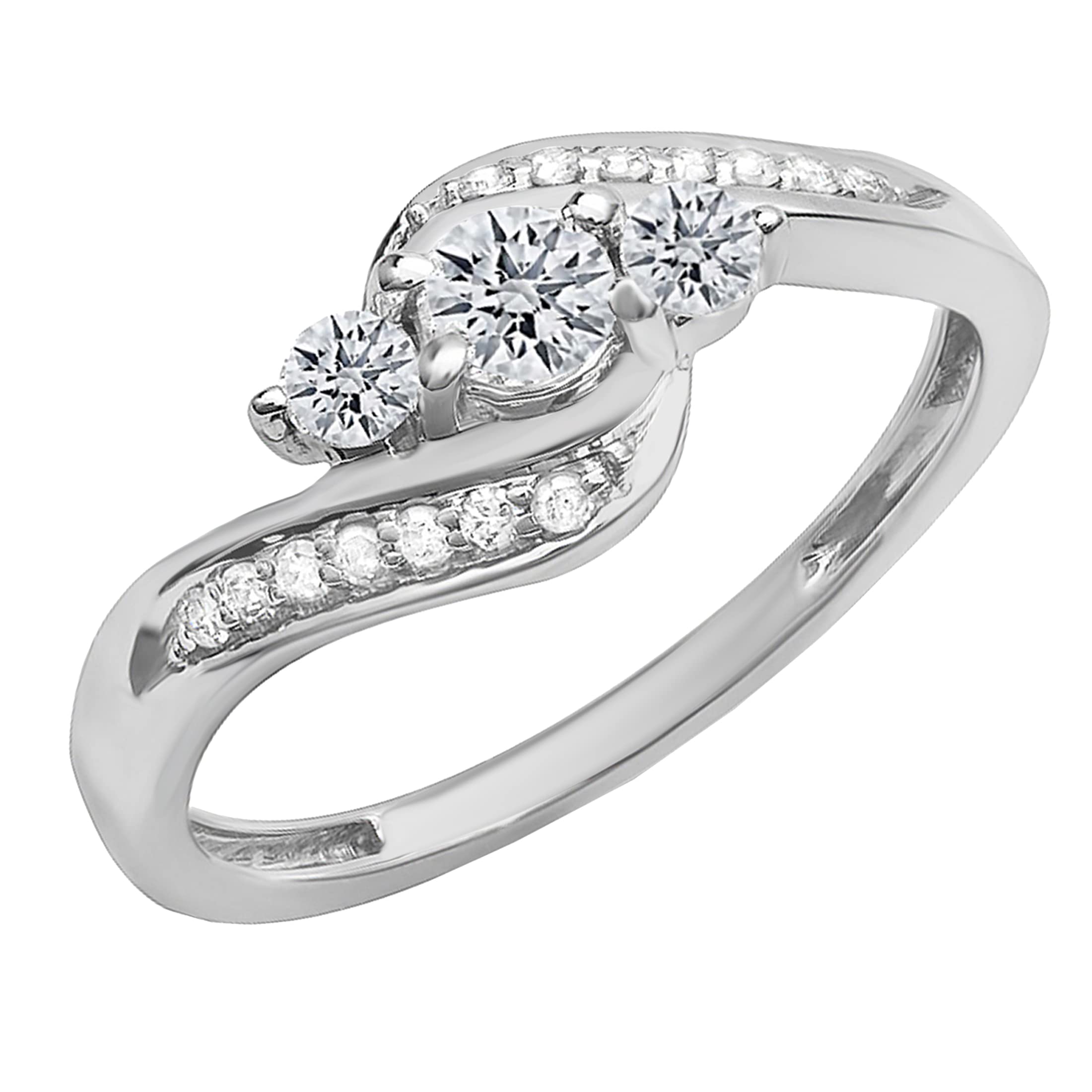 Dazzlingrock Collection 0.50 Carat (Cttw) 14K Diamond Women Swirl 3 Stone Engagement Ring 1/2 CT, White Gold, Size 6.5