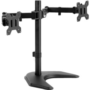 vivo stand-v002f dual led lcd monitor free-standing desk stand for 2 screens up to 27 inch heavy-duty fully adjustable arms with max vesa 100x100mm