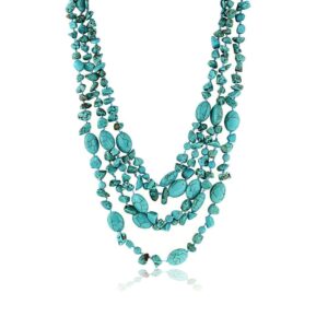 gem stone king handmade multi-strand beaded chunky simulated turquoise necklace for women, 20 inches long green western jewelry with toggle clasp