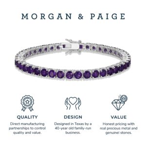 MORGAN & PAIGE Amethyst Tennis Bracelet For Women - 925 Sterling Silver Natural Gemstone Bracelet With 4mm Purple African Amethyst - February Birthstone Bracelet - 7.25"