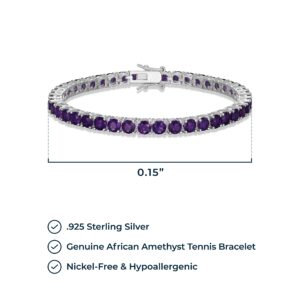 MORGAN & PAIGE Amethyst Tennis Bracelet For Women - 925 Sterling Silver Natural Gemstone Bracelet With 4mm Purple African Amethyst - February Birthstone Bracelet - 7.25"