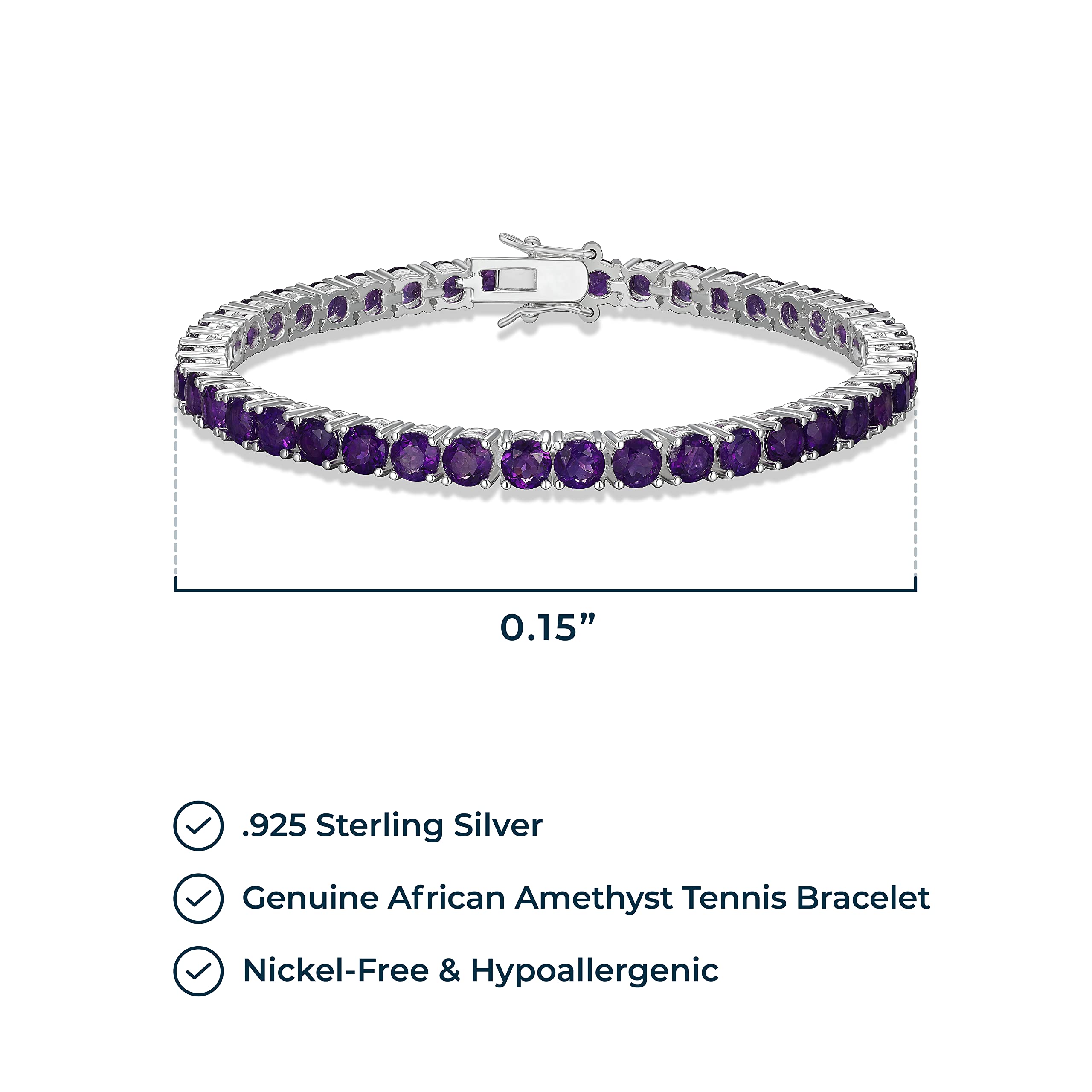 MORGAN & PAIGE Amethyst Tennis Bracelet For Women - 925 Sterling Silver Natural Gemstone Bracelet With 4mm Purple African Amethyst - February Birthstone Bracelet - 7.25"