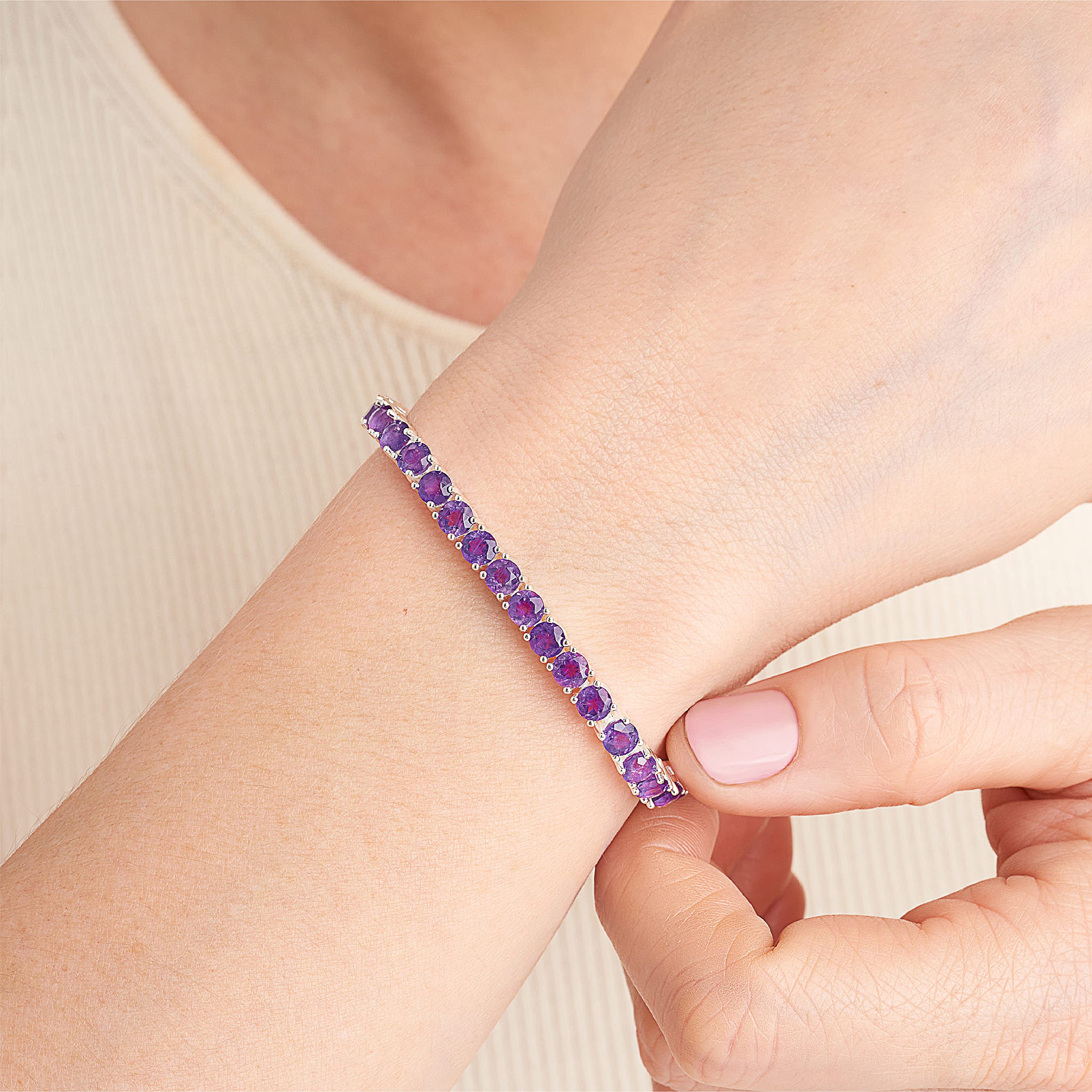 MORGAN & PAIGE Amethyst Tennis Bracelet For Women - 925 Sterling Silver Natural Gemstone Bracelet With 4mm Purple African Amethyst - February Birthstone Bracelet - 7.25"