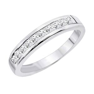 dazzlingrock collection 0.75 carat (ctw) princess white diamond wedding stackable band for women in 14k white gold, size 8