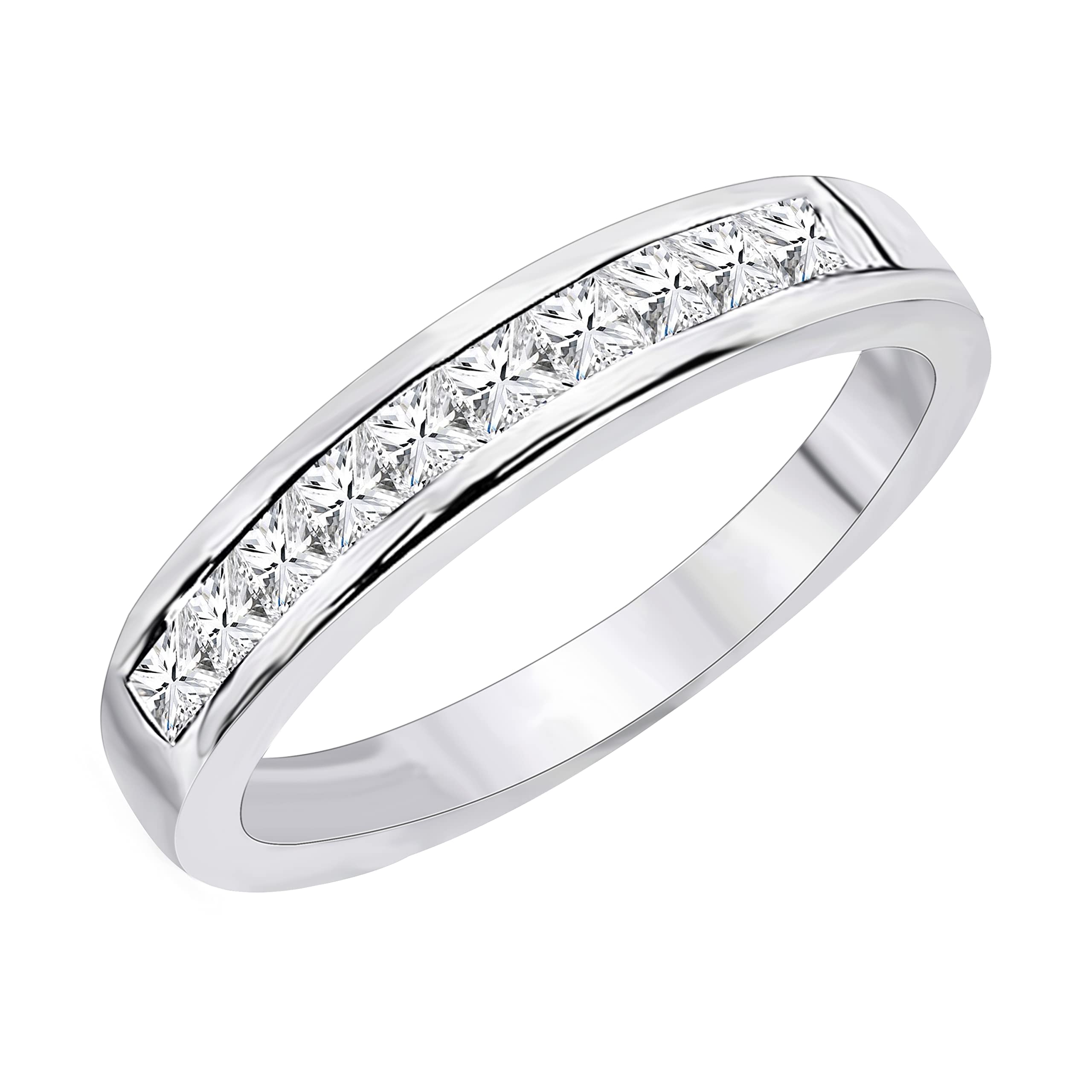 Dazzlingrock Collection 0.75 Carat (ctw) Princess White Diamond Wedding Stackable Band for Women in 14K White Gold, Size 8