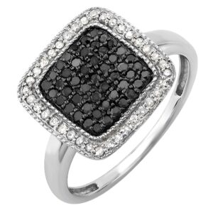 dazzlingrock collection 0.50 carat (ctw) sterling silver round black & white diamond women cocktail ring 1/2 ct, size 8