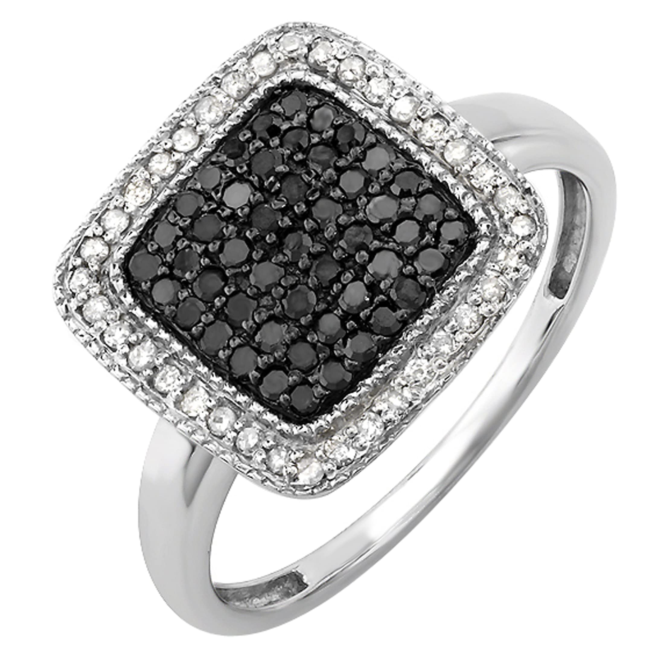 Dazzlingrock Collection 0.50 Carat (ctw) Sterling Silver Round Black & White Diamond Women Cocktail Ring 1/2 CT, Size 8