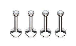 pierce me (4pcs) internally threaded labret monroe lip tragus surgical steel 2mm cz ball 16 gauge, 5/16" (8mm) 16g