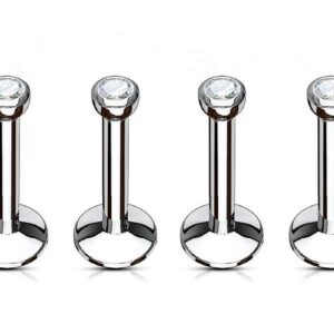 PIERCE ME (4pcs) Internally Threaded Labret Monroe Lip Tragus Surgical Steel 2mm CZ Ball 16 Gauge, 5/16" (8mm) 16g