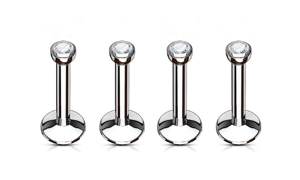 PIERCE ME (4pcs) Internally Threaded Labret Monroe Lip Tragus Surgical Steel 2mm CZ Ball 16 Gauge, 5/16" (8mm) 16g