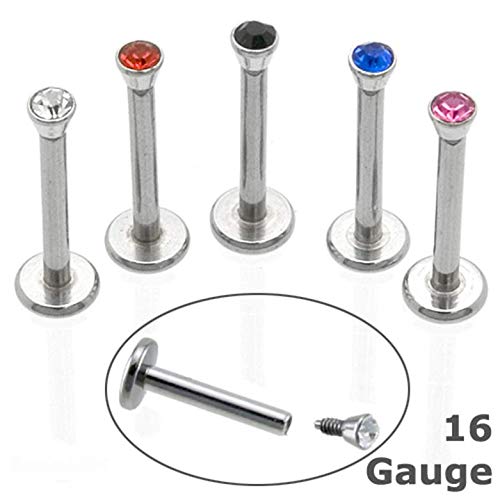 PIERCE ME (4pcs) Internally Threaded Labret Monroe Lip Tragus Surgical Steel 2mm CZ Ball 16 Gauge, 5/16" (8mm) 16g