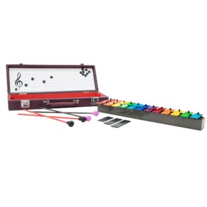 basic beat bb12b 12-note glockenspiel kit - colored bells, hard-shell case with magnetic staff board, 12 magnets, extra f# & bb bars, and dual mallets included