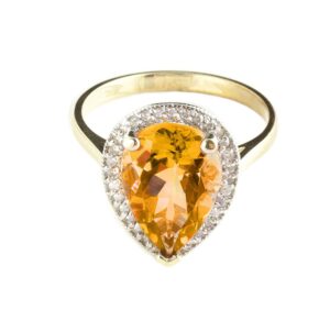 galaxy gold gg 14k yellow gold teardrop citrine and diamond ring - size 10.0