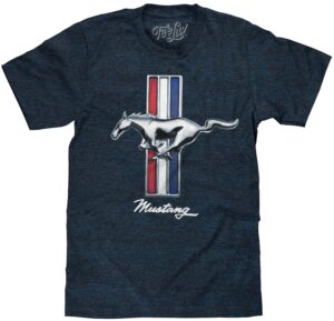 tee luv men's distressed ford mustang shirt, navy heather, l