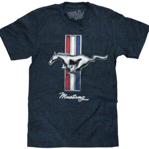 Tee Luv Men's Distressed Ford Mustang Shirt, Navy Heather, L