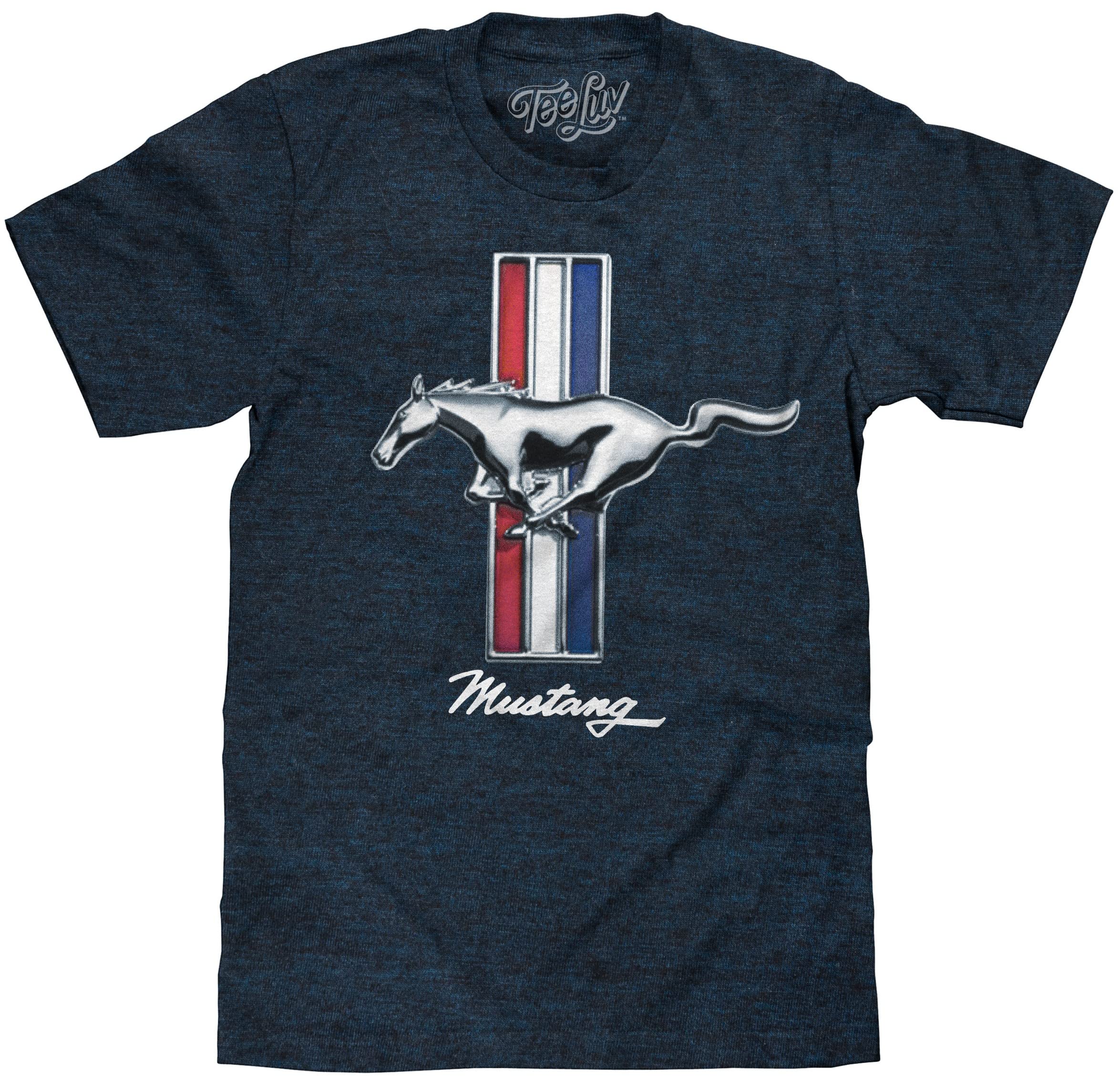 Tee Luv Men's Distressed Ford Mustang Shirt, Navy Heather, L