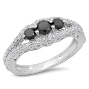 dazzlingrock collection 1.25 carat (ctw) round black & white diamond women 3 stone engagement bridal ring 1 1/4 ct, sterling silver, size 8