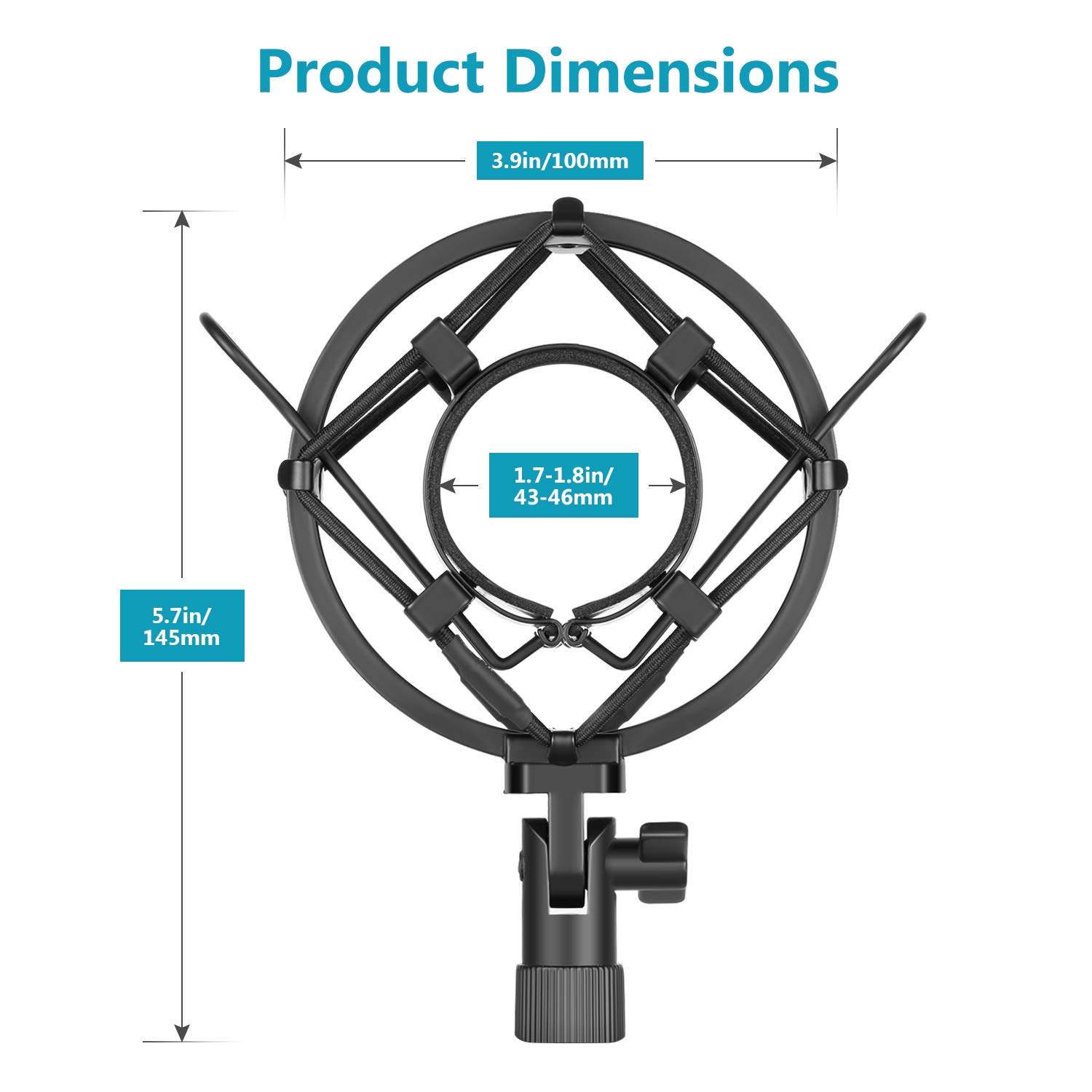 Neewer Universal 45MM Microphone Shock Mount for 43MM-46MM Diameter Condenser Mic (Black)