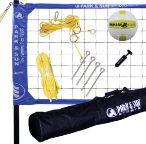 park & sun sports tournament flex 1000: portable outdoor volleyball net system, blue