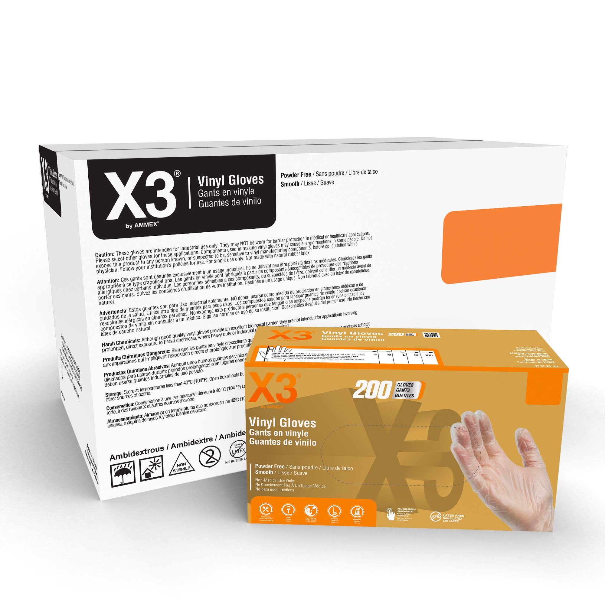 AMMEX GPX3 200 Industrial Clear Vinyl Gloves, Case of 2000, 3 mil, Size Medium, Latex Free, Powder Free, Food Safe, Disposable, Non-Sterile, GPX3D44100