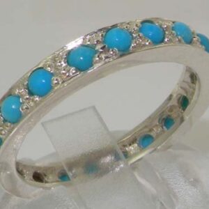 LetsBuyGold 925 Sterling Silver Real Genuine Turquoise Womens Band Ring - Size 10