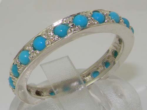 LetsBuyGold 925 Sterling Silver Real Genuine Turquoise Womens Band Ring - Size 10