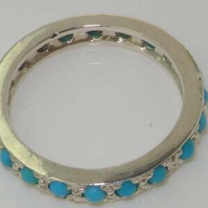 LetsBuyGold 925 Sterling Silver Real Genuine Turquoise Womens Band Ring - Size 10