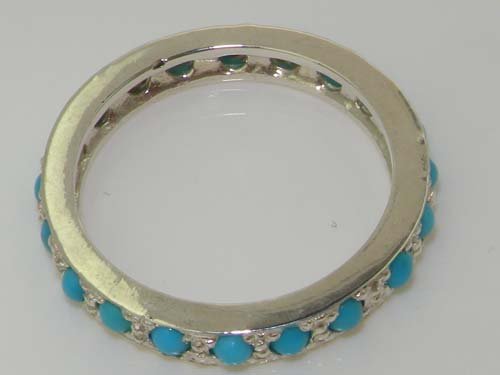 LetsBuyGold 925 Sterling Silver Real Genuine Turquoise Womens Band Ring - Size 10