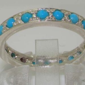 LetsBuyGold 925 Sterling Silver Real Genuine Turquoise Womens Band Ring - Size 10