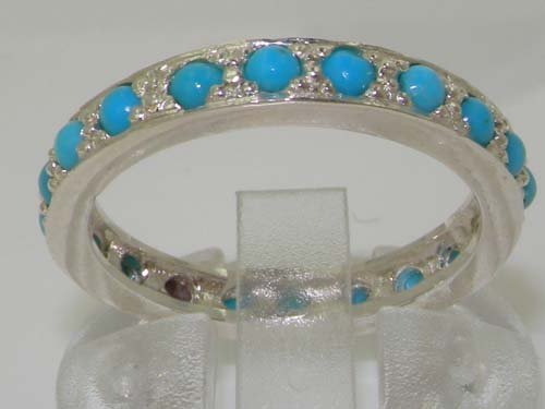 LetsBuyGold 925 Sterling Silver Real Genuine Turquoise Womens Band Ring - Size 10