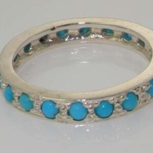 LetsBuyGold 925 Sterling Silver Real Genuine Turquoise Womens Band Ring - Size 10