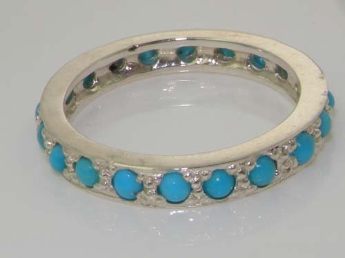 LetsBuyGold 925 Sterling Silver Real Genuine Turquoise Womens Band Ring - Size 10