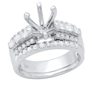 dazzlingrock collection 0.75 carat (ctw) round & baguette diamond bridal semi mount ring set in 14k white gold, size 6.5