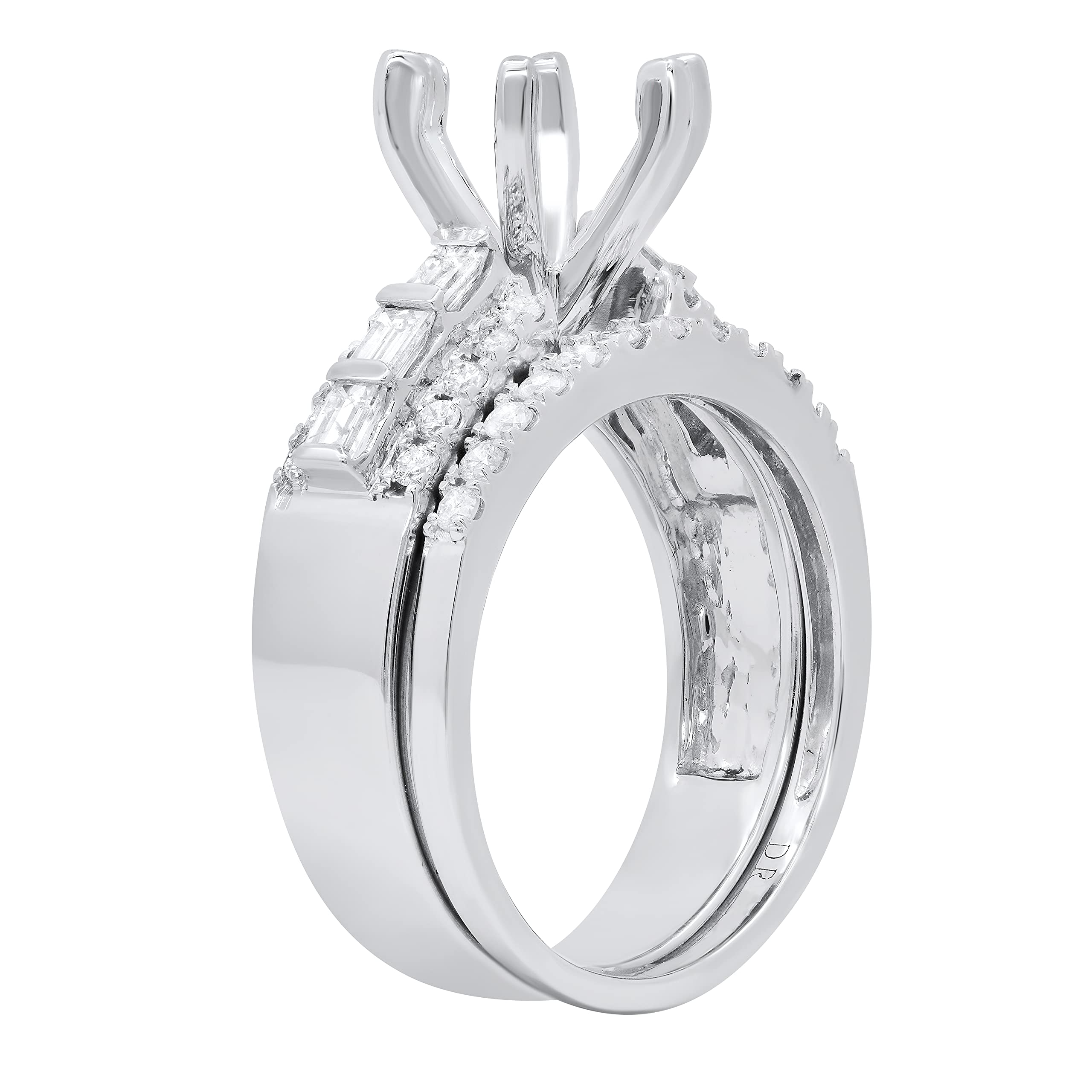 Dazzlingrock Collection 0.75 Carat (ctw) Round & Baguette Diamond Bridal Semi Mount Ring Set in 14K White Gold, Size 6.5