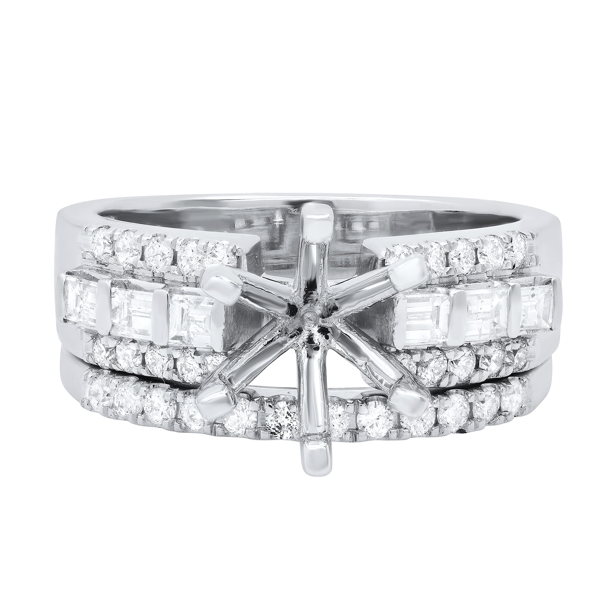 Dazzlingrock Collection 0.75 Carat (ctw) Round & Baguette Diamond Bridal Semi Mount Ring Set in 14K White Gold, Size 6.5