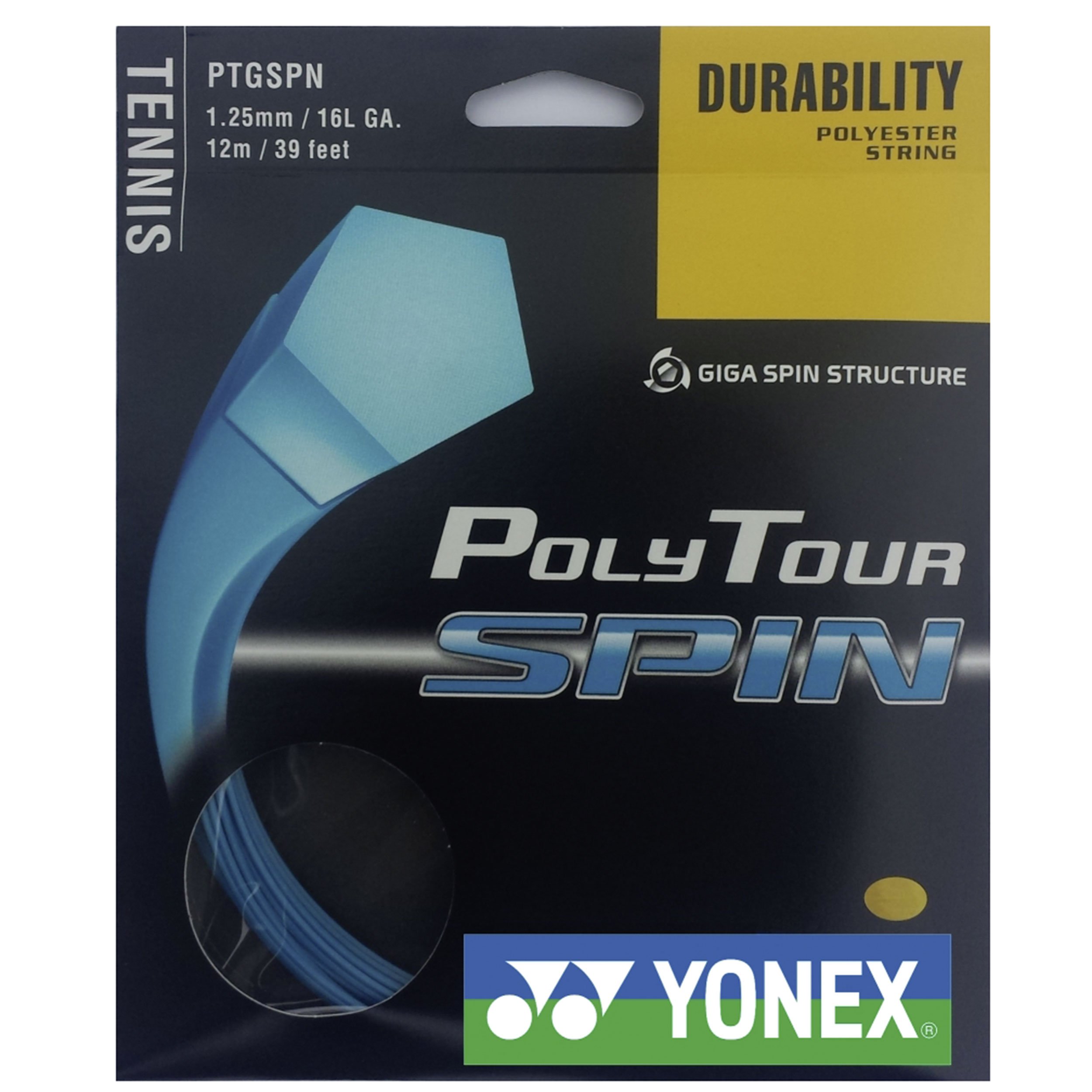 YONEX Poly Tour Spin 125 Tennis String Set, Cobalt Blue