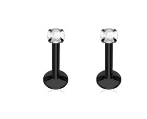 pierce me 2pcs black titanium anodized internally threaded prong top gem labret lip ring 16g 5/16"