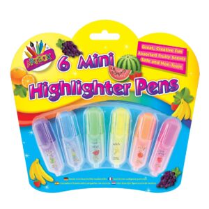 just stationery scented mini highlighter (pack of 6) 4072, purple, blue, green, yellow, orange and pink.