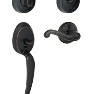 Schlage FE365-PLY-FLA-RH Right Handed Plymouth Electronic Handleset with Flair L, Aged Bronze