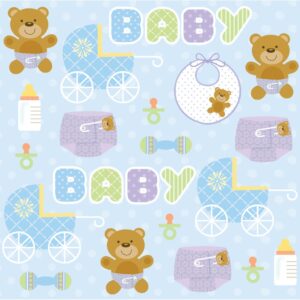 creative converting baby shower teddy baby blue 16 count 3-ply paper beverage napkins