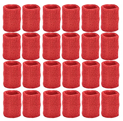 Unique Sports Athletic Performance Team Pack of 24 Wristbands (12 pair), Red