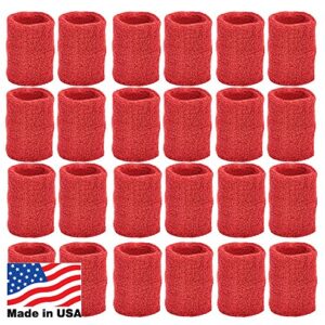 Unique Sports Athletic Performance Team Pack of 24 Wristbands (12 pair), Red