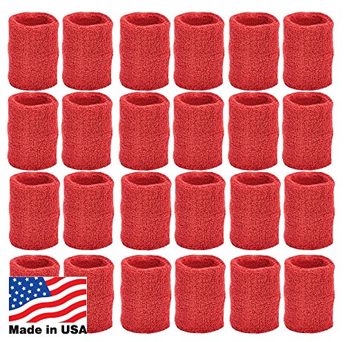 Unique Sports Athletic Performance Team Pack of 24 Wristbands (12 pair), Red