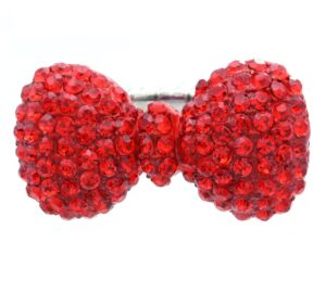 red rhinestone ribbon bowtie party cocktail ring adjustable stretch band valentine's day jewelry